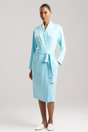 Natori Oasis Piped Collar Robe Blue