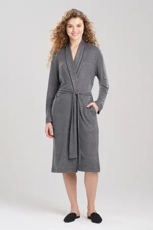 Natori Oasis Piped Collar Robe Gray