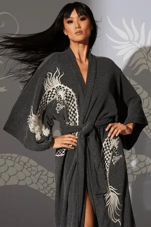 Natori Kham Dragon Embroidered Robe - Black