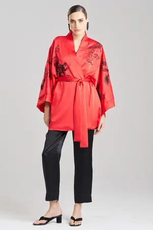 Natori Dragon Luxe Charmeuse Embroidered Kimono