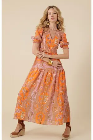 Hale Bob Hale Bob Blair Linen Maxi Dress - Orange