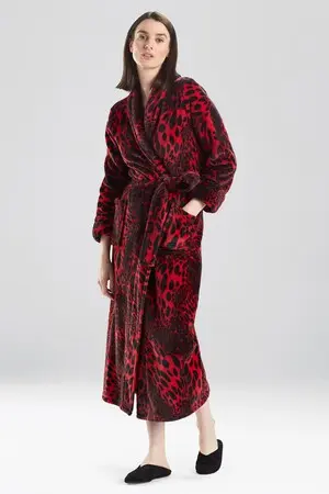 Natori Plush Leopard Robe Red