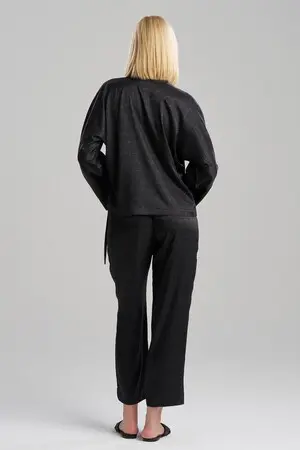 Natori Infinity Jacquard Mandarin Button Pj - Black