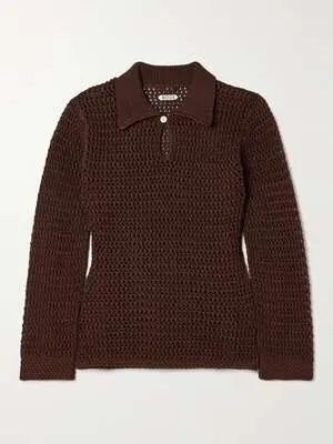 BODE Willows Crocheted Polo Shirt - Brown