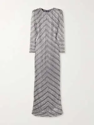 Naeem Khan Crystal-embellished Mesh Gown
