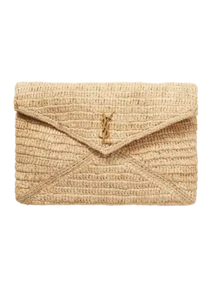Saint Laurent Cassandre Raffia Clutch - Neutrals