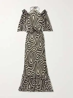 BODE Comber Ruffled Printed Silk-chiffon Maxi Dress