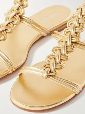 GIANVITO ROSSI Capua Metallic Braided Sandals - Gold