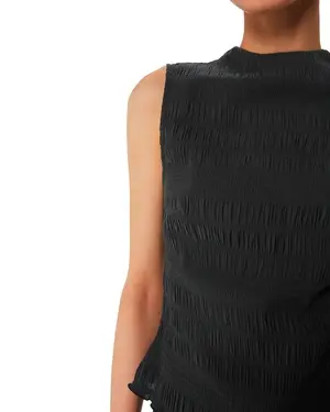 Whistles Plisse Sleeveless Top - Black
