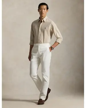 Polo Ralph Lauren Cotton Stretch Poplin Gingham Check Classic Fit Button Down Shirt - Beige/white
