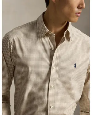 Polo Ralph Lauren Cotton Stretch Poplin Gingham Check Classic Fit Button Down Shirt - Beige/white