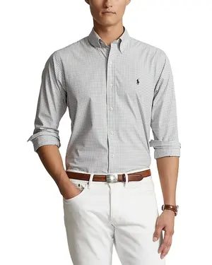 Polo Ralph Lauren Cotton Stretch Poplin Gingham Check Classic Fit Button Down Shirt Grey/white