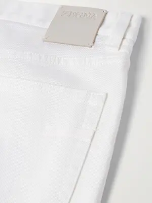 Zegna Leather-trimmed Straight-leg Jeans - White
