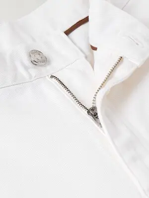 Zegna Leather-trimmed Straight-leg Jeans - White
