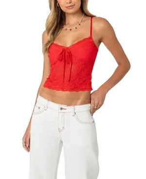 EDIKTED Sheer Lace Cami Tank Top - Red
