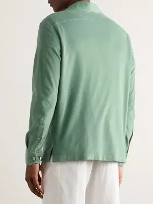 Zegna Camp-collar Cotton And Silk-blend Terry Shirt - Green