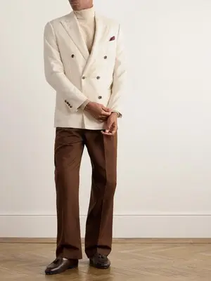 Thom Sweeney Slim-fit Double-breasted Herringbone Cashmere And Silk-blend Blazer
