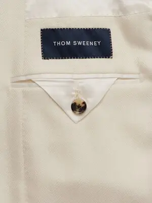 Thom Sweeney Slim-fit Double-breasted Herringbone Cashmere And Silk-blend Blazer