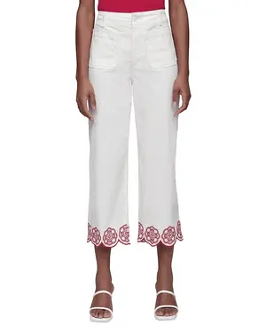 Bagatelle Embroidered Hem Pants - Bone/ Red