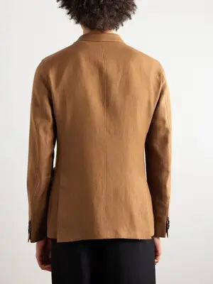 Zegna Double-breasted Linen And Wool-blend Suit Jacket - Brown