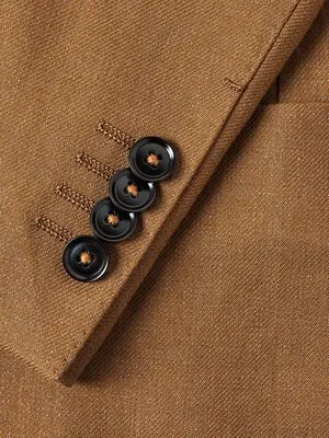 Zegna Double-breasted Linen And Wool-blend Suit Jacket - Brown