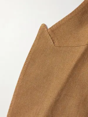 Zegna Double-breasted Linen And Wool-blend Suit Jacket - Brown