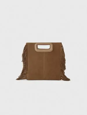 Maje Suede Fringed M Bag - Camel