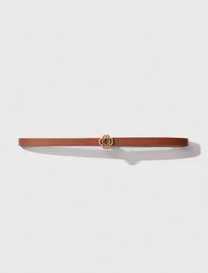 Maje Leather Slim Clover Belt - Camel