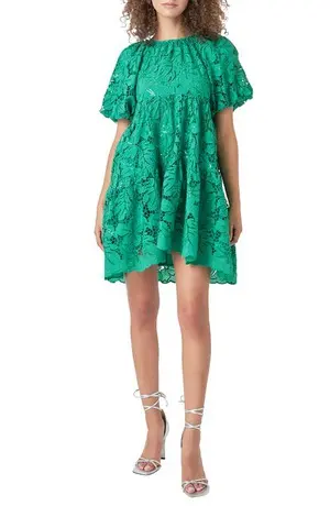 Endless Rose Lace & Sequin Trapeze Mini Dress - Green