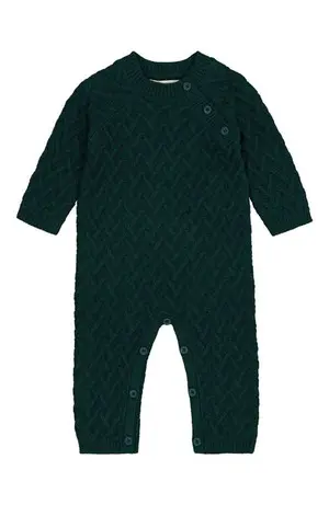 HOPE & HENRY Hope & Henry Baby Cable Knit Sweater Romper Deep Green Herringbone