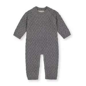HOPE & HENRY Hope & Henry Baby Cable Knit Sweater Romper Grey