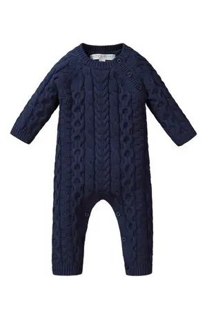 HOPE & HENRY Hope & Henry Baby Cable Knit Sweater Romper Navy