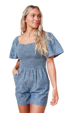 HOPE & HENRY Organic Smocked Romper - Chambray