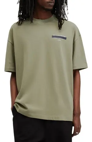 ALLSAINTS Redact Embroidered Graphic T-shirt Eden Green