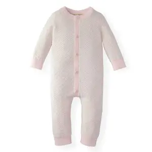 HOPE & HENRY Baby Jacquard Romper Light Pink With Pink Trim