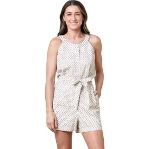 HOPE & HENRY Sleeveless Linen Button Front Halter Romper - Provence Mini Floral
