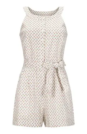 HOPE & HENRY Sleeveless Linen Button Front Halter Romper