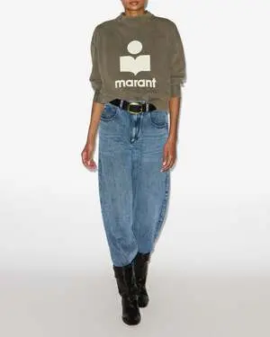MARANT ETOILE Moby Logo Cotton Sweatshirt - Dark Bronze/ecru