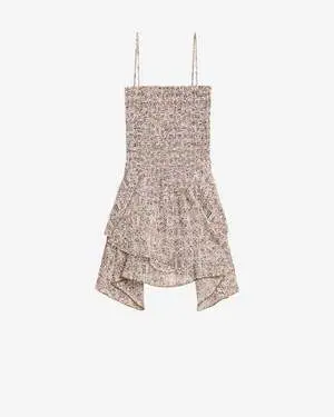 ETOILE Anka Smocked Organic Cotton Voile Dress With Cloud Print - Ecru