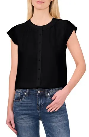CECE DUPRAZ Scalloped Cap Sleeve Top - Rich Black