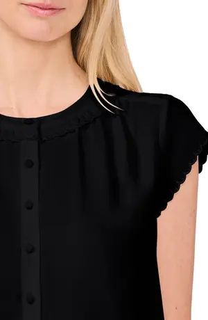 CECE DUPRAZ Scalloped Cap Sleeve Top - Rich Black