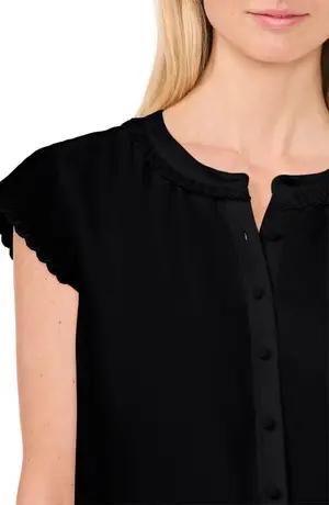 CECE DUPRAZ Scalloped Cap Sleeve Top - Rich Black