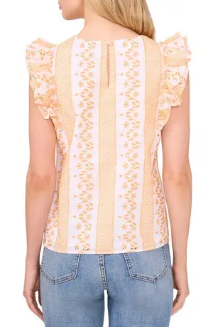 CECE DUPRAZ Embroidered Ruffle Sleeve Top