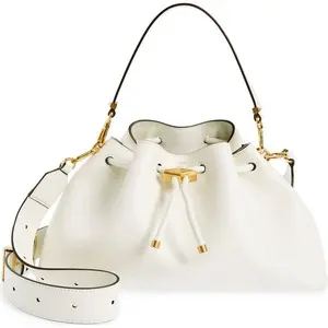 JIMMY CHOO Cinch Leather Bucket Bag - Latte/ Gold