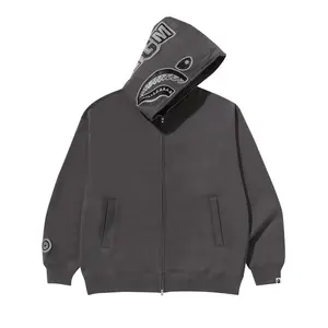 A BATHING APE Hand Drawn Face Relaxed Fit Shark Full Zip Hoodie - Grey