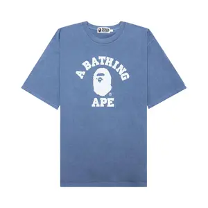 A BATHING APE Pigment Dyed College Relaxed Fit Tee - Blue