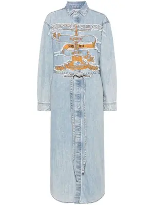 Y/project Logo-embroidered Denim Shirt Dress - Blue