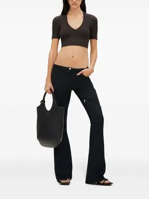 COURREGES Ribbed Knit V-neck Top - Brown