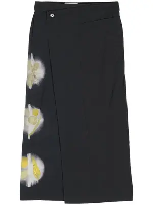 FENG CHEN WANG Abstract-print Wool Midi Skirt