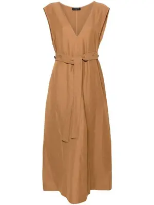 Women's Belted V-Neck Midi Dresses